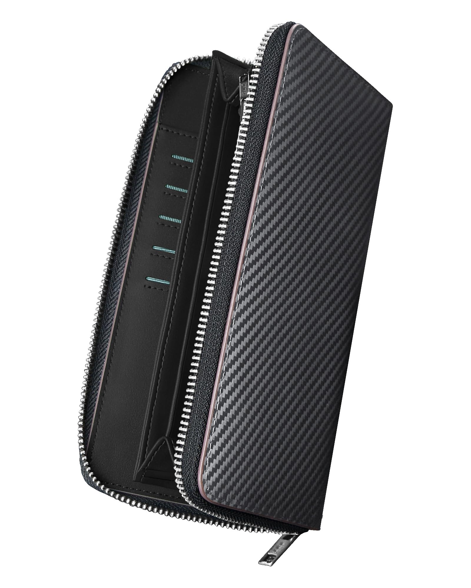 Amazon | [Modiko] 財布 メンズ 長財布 大容量 カーボンレザー YKK製 ながざいふ 人気 ラウンドファスナー 黒 一目瞭然な見開き設計 セパレート型 小銭入れ お札入れ ...