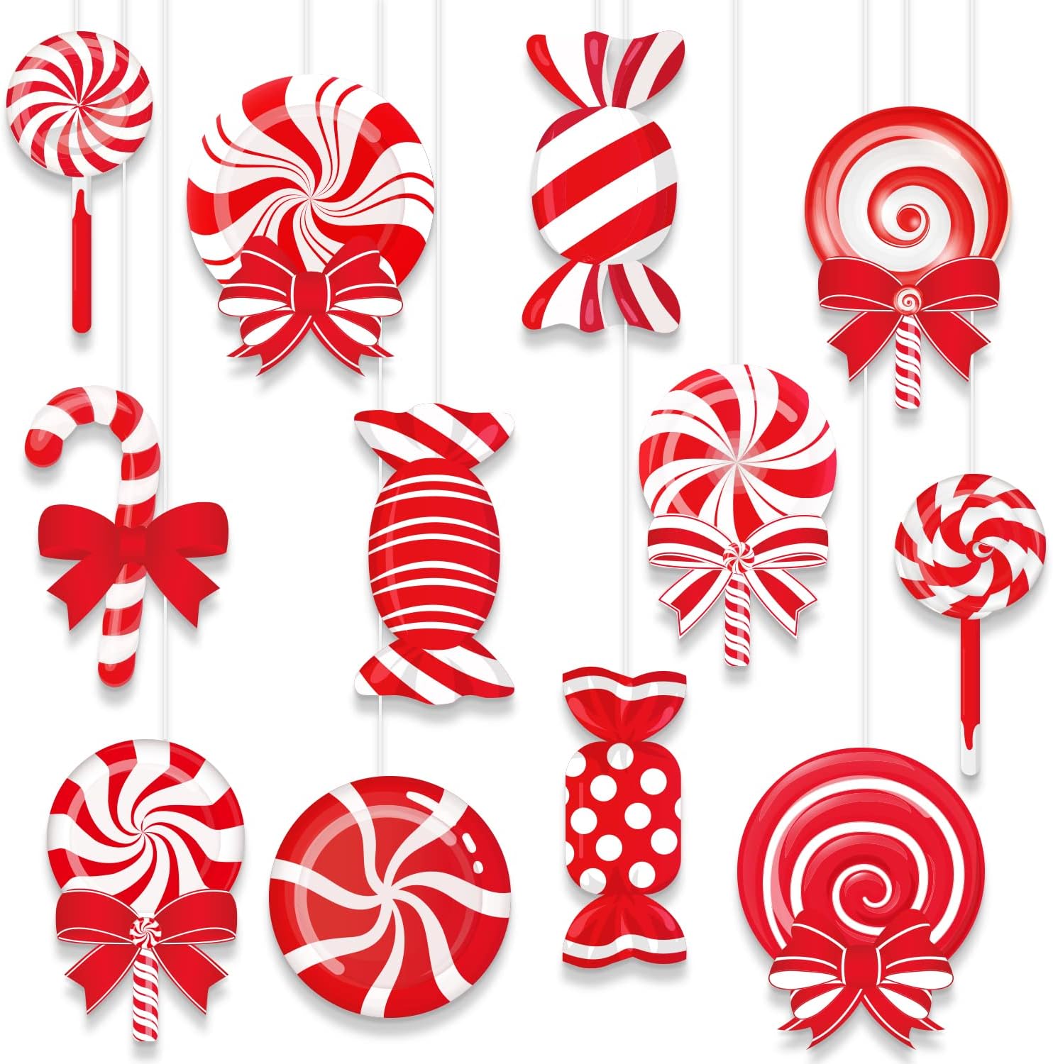 Amazon.com: 48 Pcs Christmas Peppermint Candy Cutouts Candy Cane Cutout ...