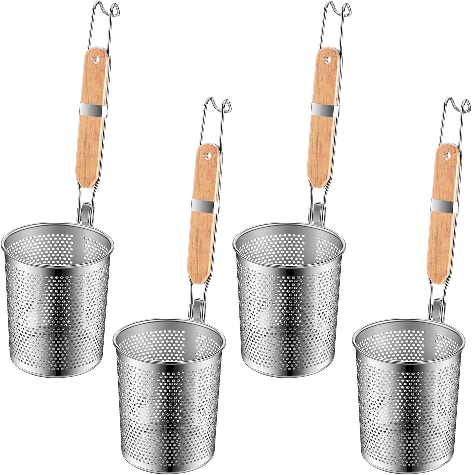 Amazon.com: Angoily Pasta Strainer, 4PCS Mesh Pasta Basket with Wooden ...