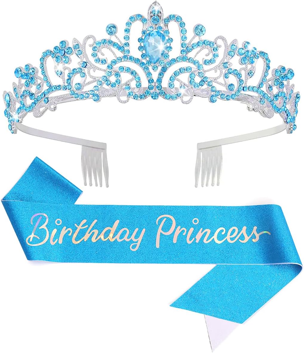 Amazon.com : Chanaco Birthday Princess Sash, Tiara and Headband Set ...