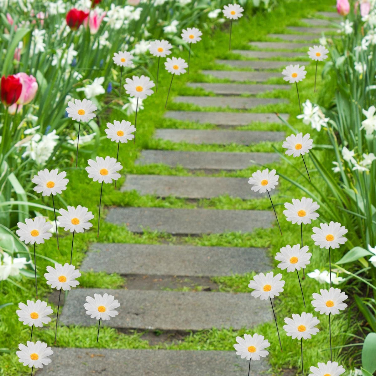 Amazon.com: 20 Pcs Daisy Garden Stakes Decormetal White Daisy Flower ...