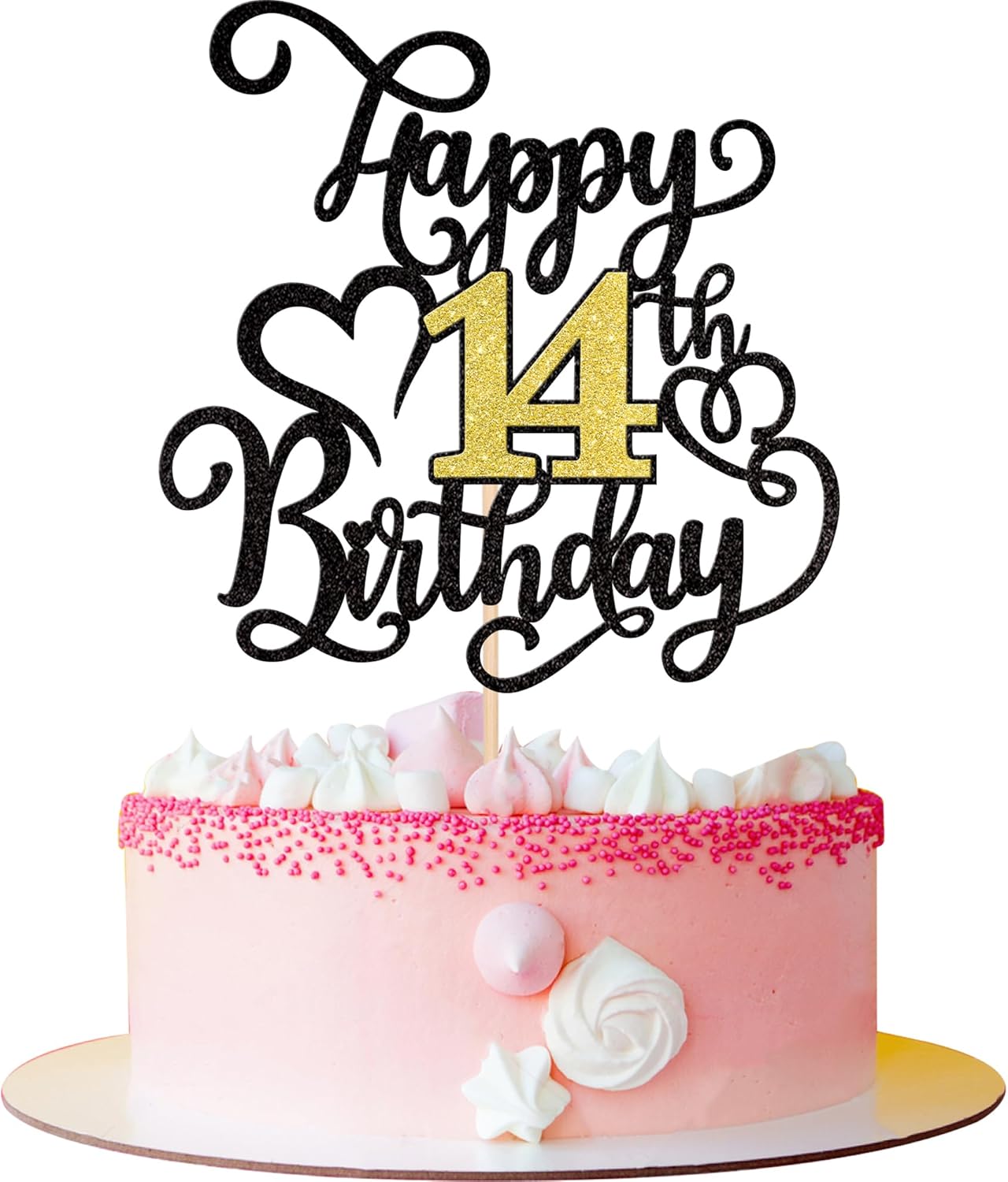 Amazon.com: Rsstarxi 1 Pack Happy 14th Birthday Cake Topper Black Gold ...