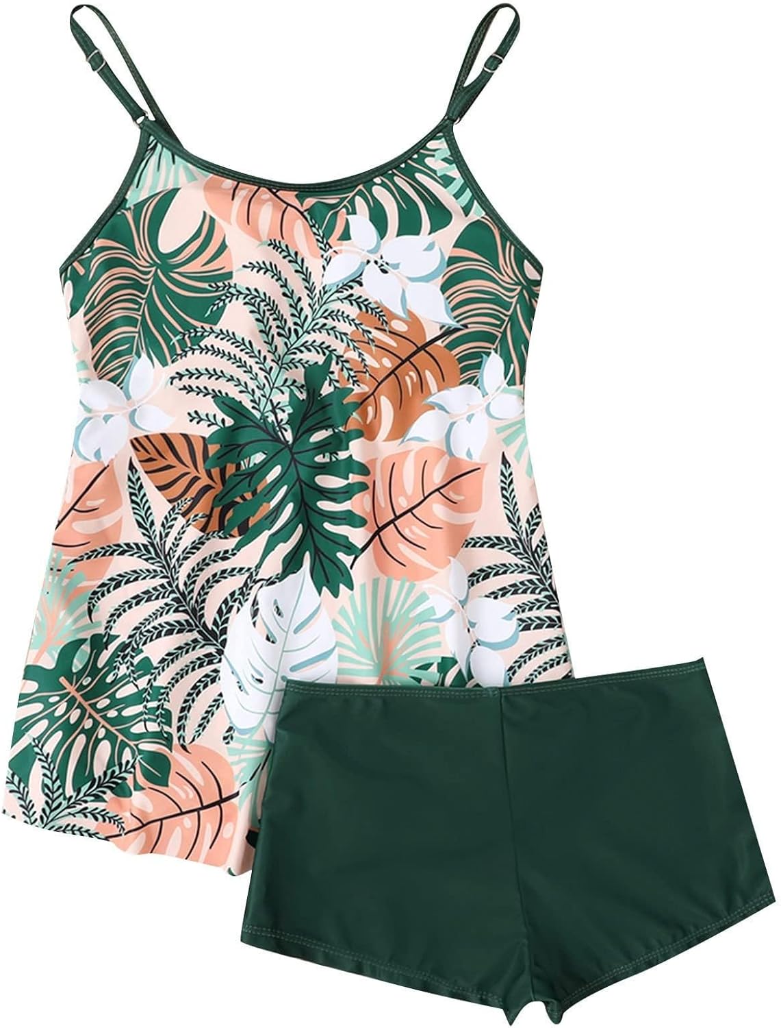 Amazon.com: Fazvaoo Womens Two Piece Tankini Set Plus Size Blouson Swim ...