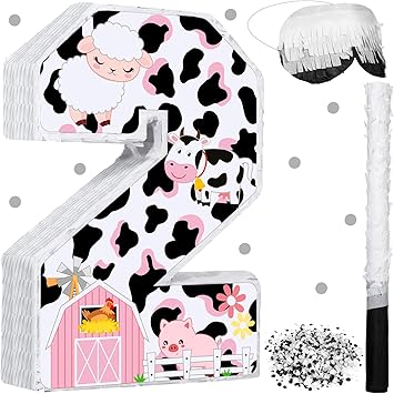 Amazon.com: Jexine Cow Number 2 Piñata 16 Inch Pink Cow Farm 2nd Piñata ...