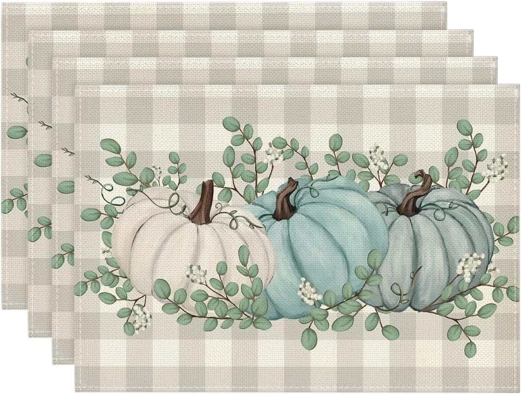 Amazon.com: Artoid Mode Pumpkins Eucalyptus Leaves Fall Placemats Set ...