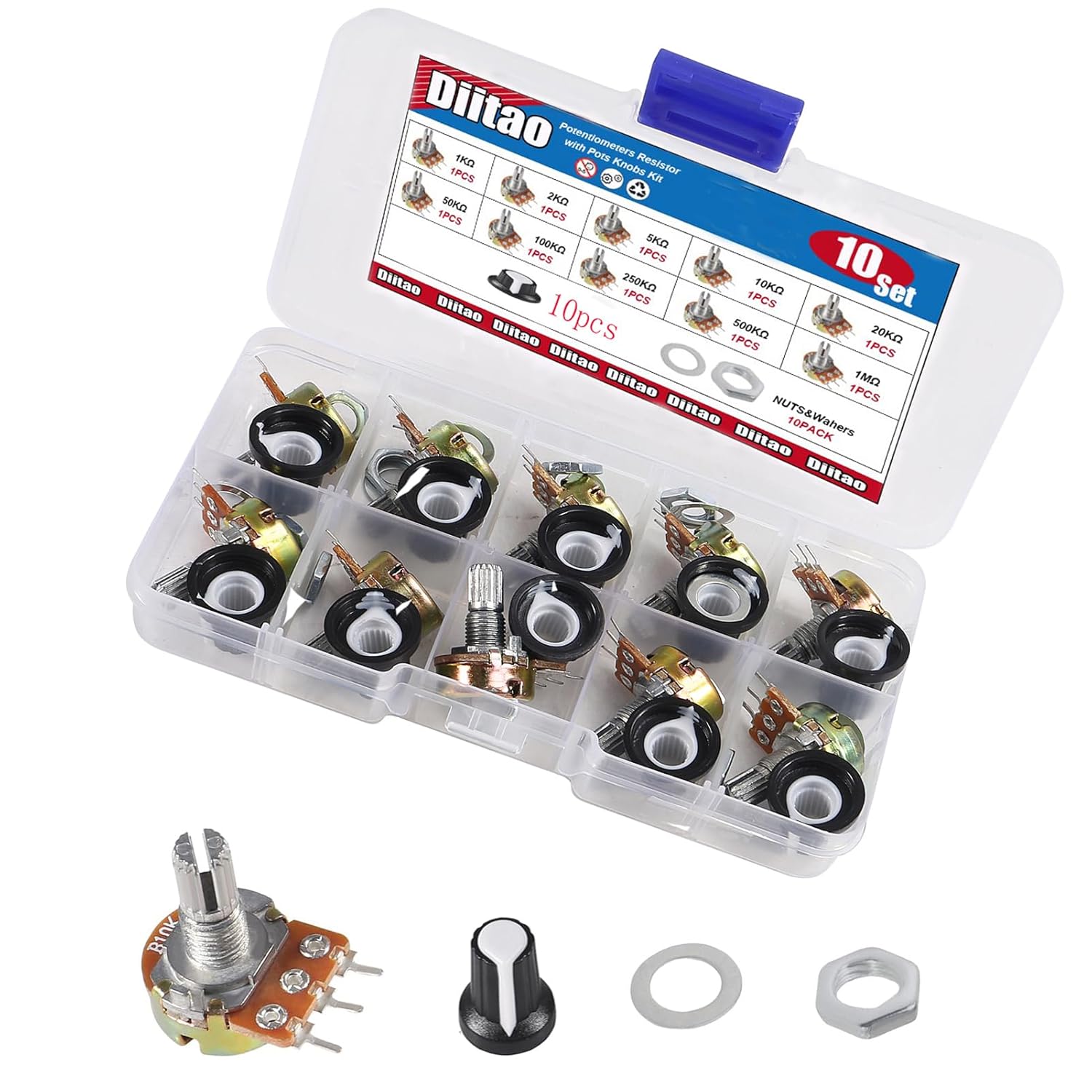 10Pack Potentiometer Kit 1K-1M Ohm 3 Terminals Single Linear Taper ...