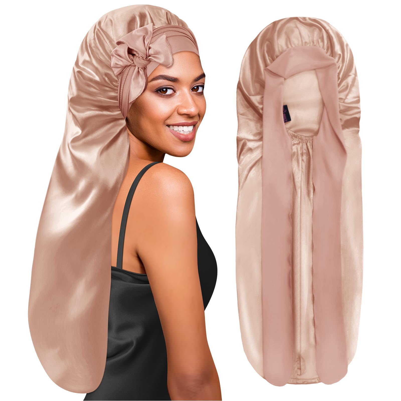 Amazon.com : BONNET QUEEN Braid Bonnet Silk Bonnet Foldable Extra Long ...