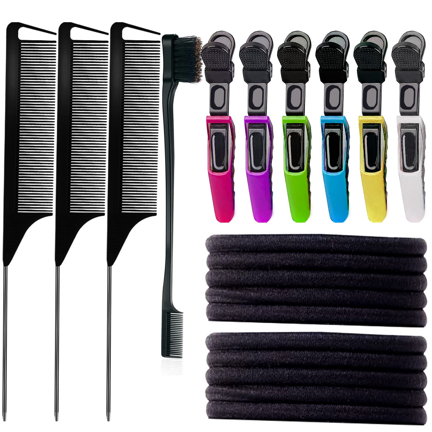 Amazon.com : 20 Pcs Parting Combs Hair Clips Set: 3 Stainless Rat Tail ...