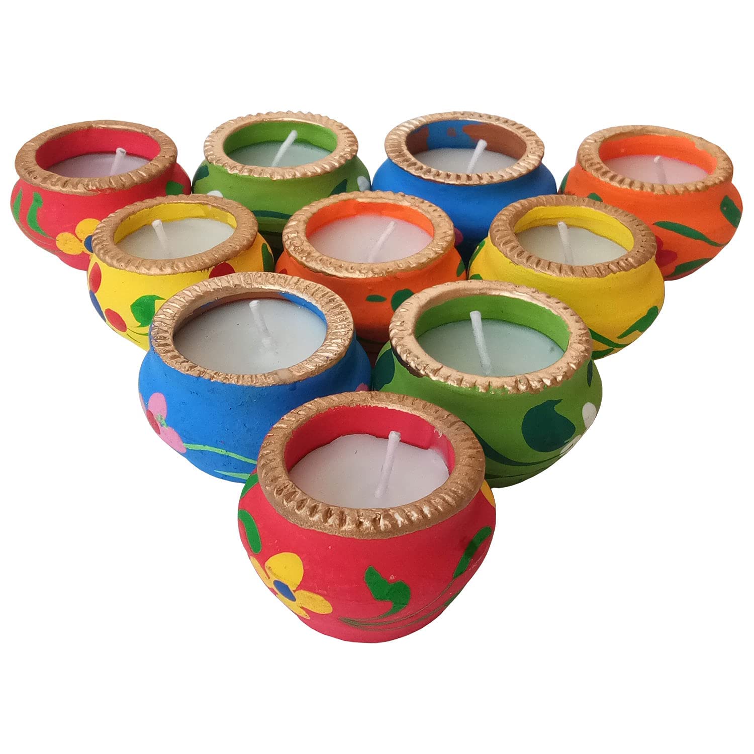 Buy Lavya Collection Designer Mitti Matki Diya with Wax Filled ...