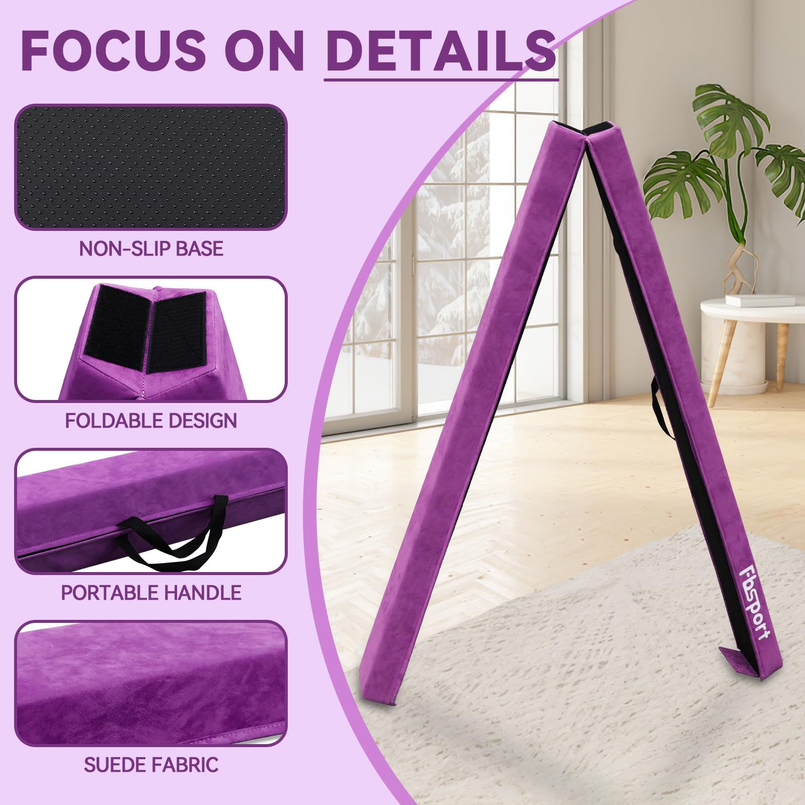 FBSPORT 8ft/9ft/10ft Balance Beam: Folding Floor Gymnastics Equipment