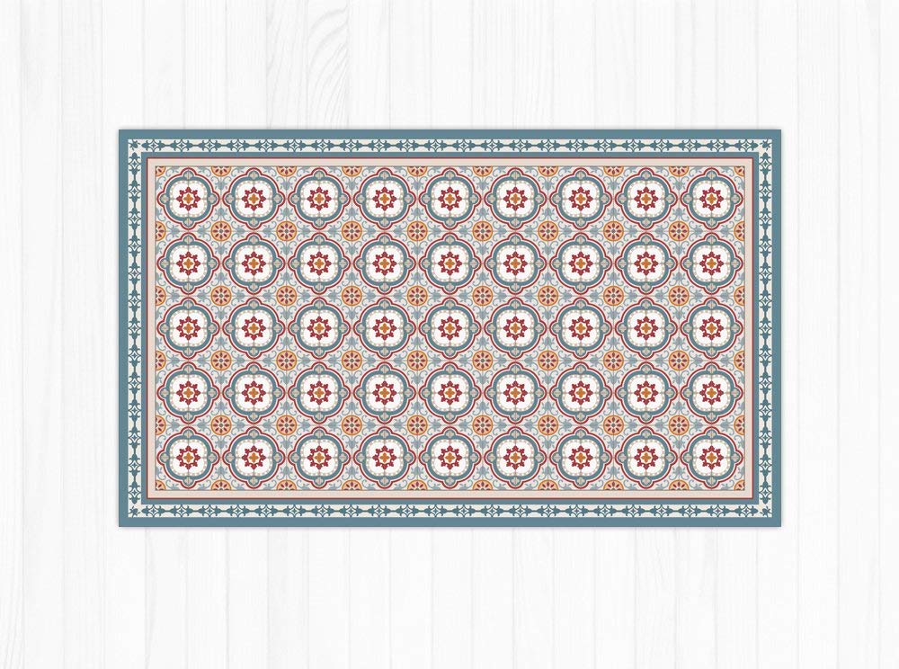 Amazon.com: Vinyl floor mat with spanish blue tiles pattern. linoleum ...