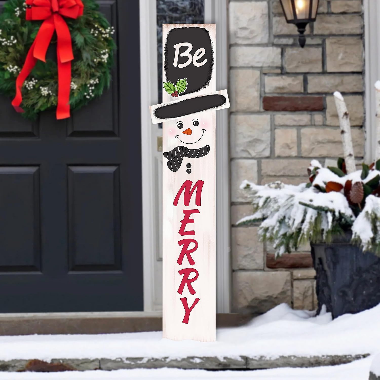 Amazon.com : Winter Snowman Be Merry Welcome Porch Sign For Front Door ...