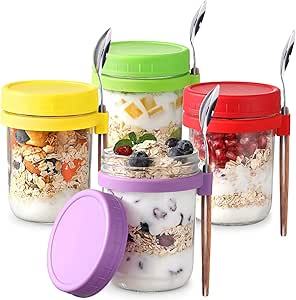 Amazon.com: 4 Pack Overnight Oats Containers with Lids and Spoons, 16 Oz Large Capacity Airtight ...