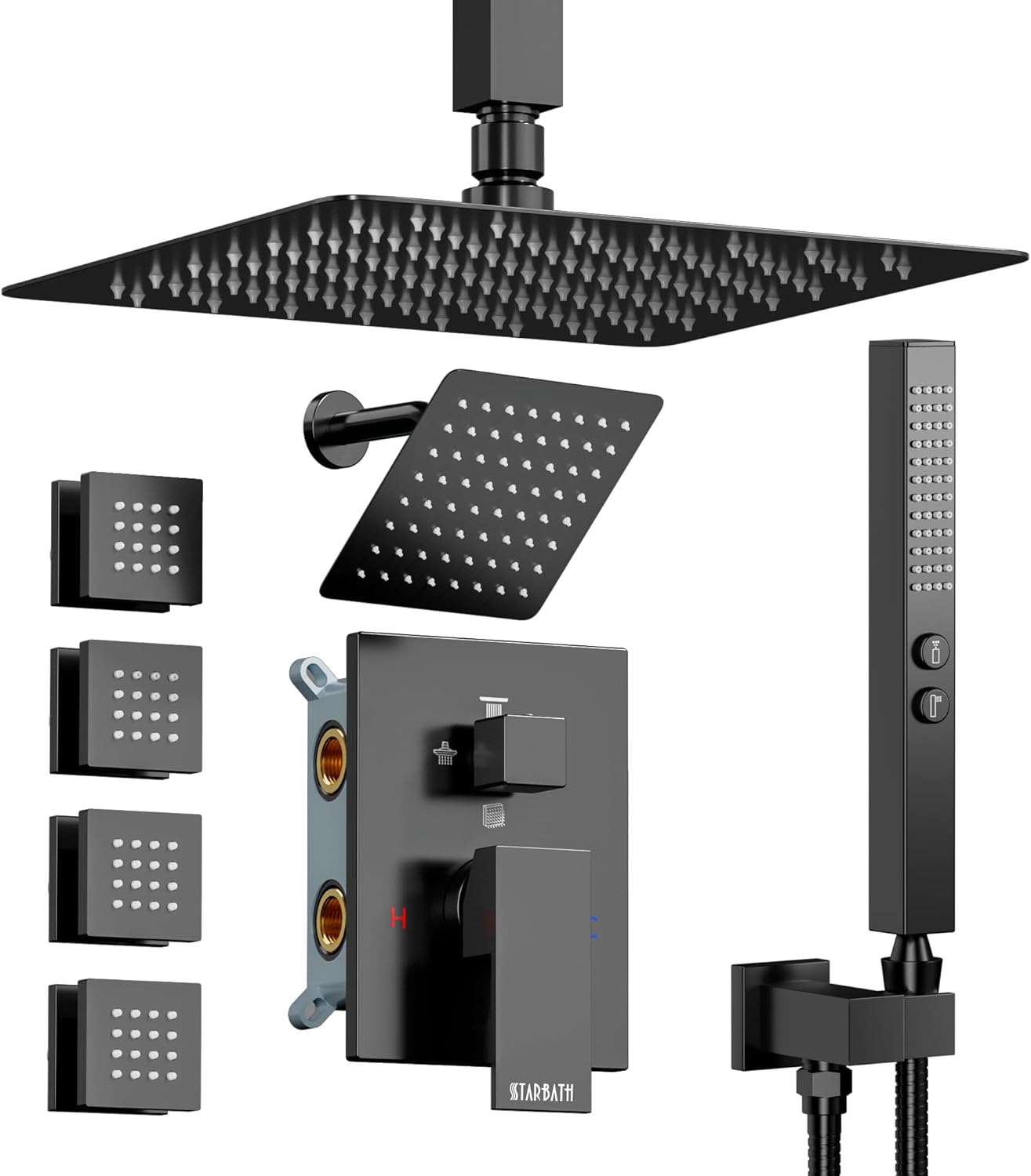 Shower Faucet Set Matte Black Shower System,STARBATH 4 Ways Dual Head ...