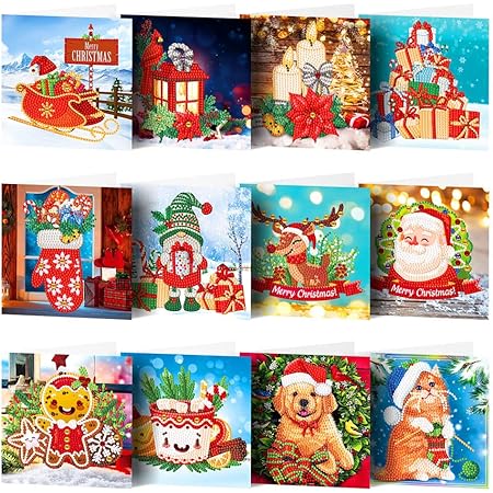 Amazon.com: 12Pcs Christmas Cards DIY 5D Diamond Painting Card Number ...