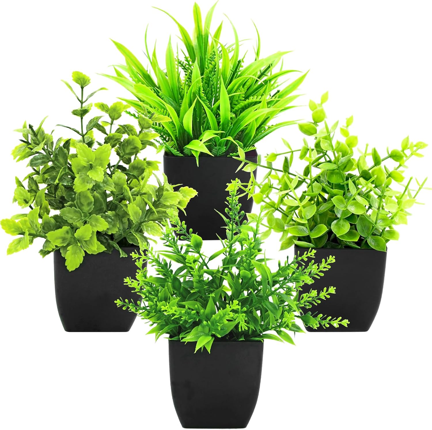 Auolen 4 Packs Fake Plants Mini Artificial Greenery Potted Plants for ...