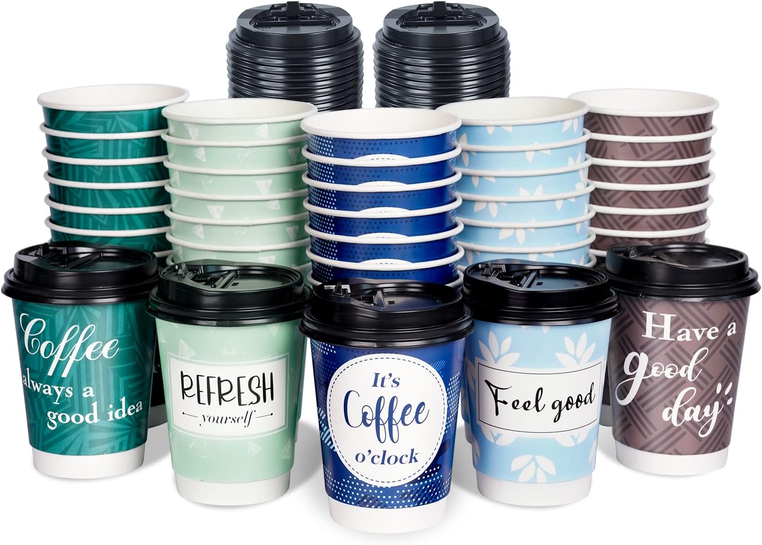 Amazon.com: Whaline 100 Pack Modern Disposable Coffee Cups with Lids ...