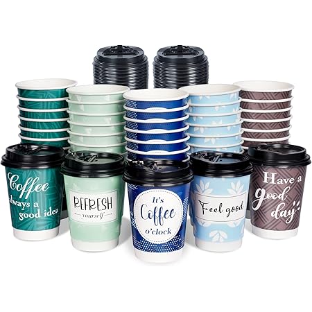 Amazon.com: Disposable Coffee Cups with Lids 12 oz – Extra Thick ...