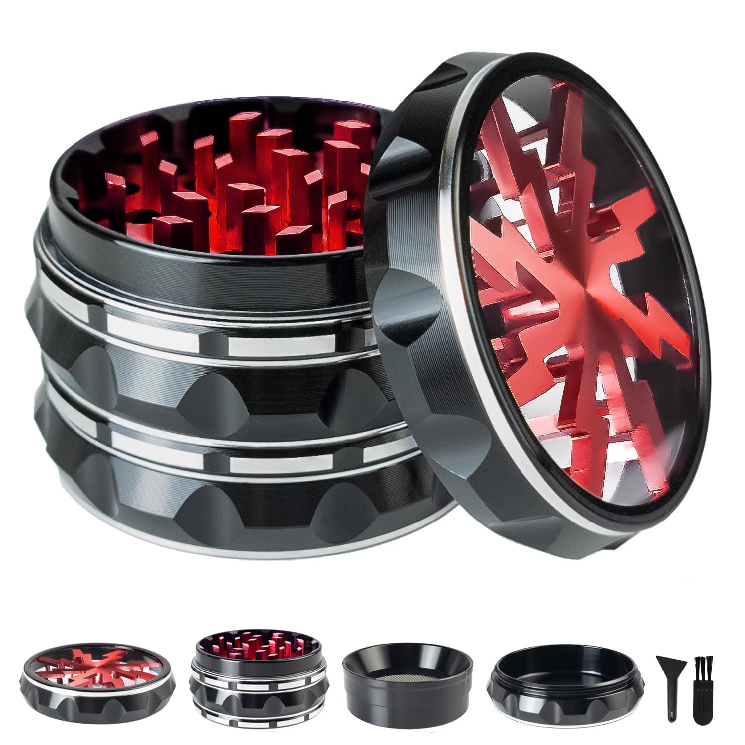 Transparent lid Black Red Aluminium Alloy Herb Grinder2.5-4 Piece ...