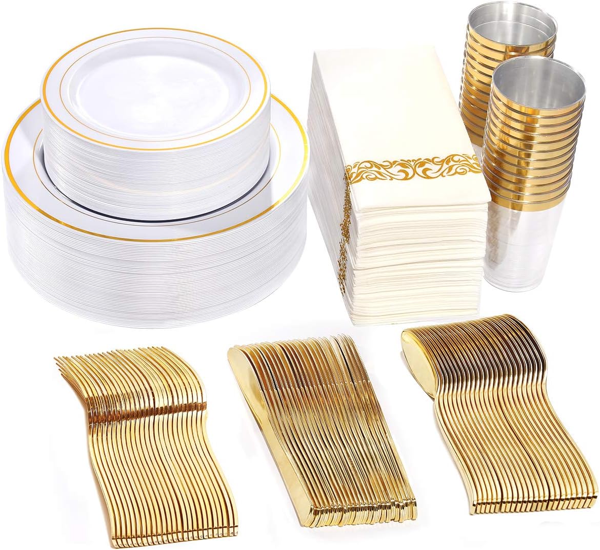 Amazon.com: Nervure 350PCS Black and Gold Plastic Plates - Black ...