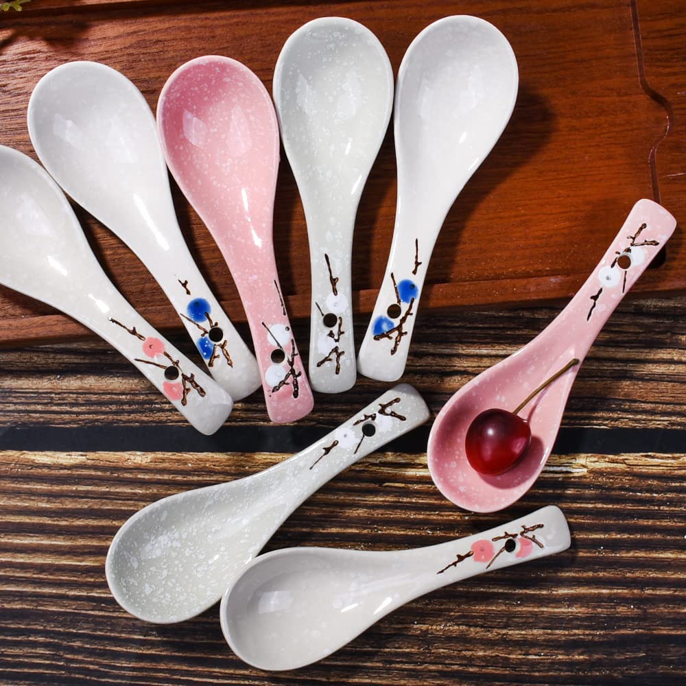 Snapklik.com : Ceramic Asian Soup Spoons Set Of 8 Japanese Ramen Soup ...