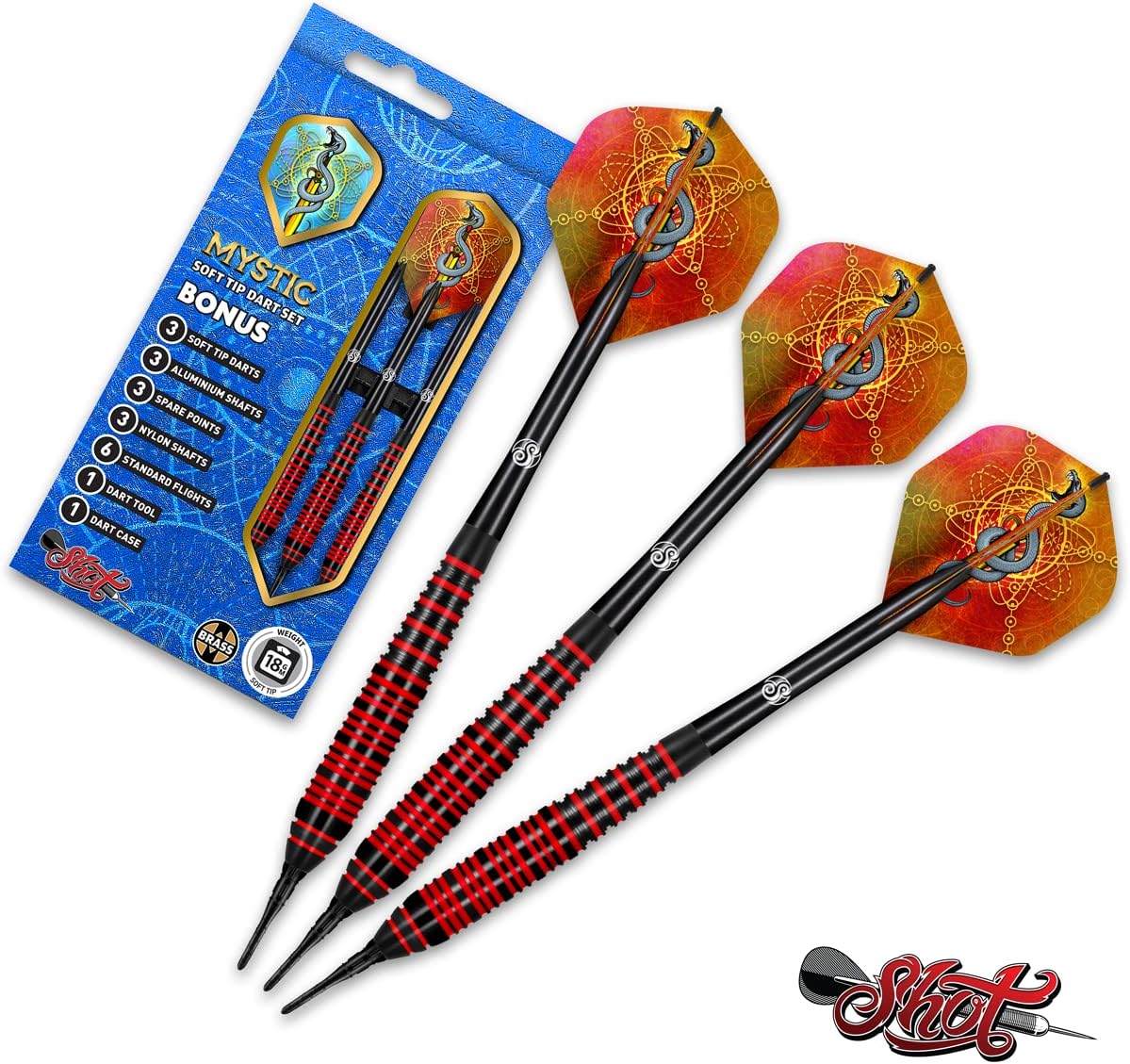 Shot! Darts Mystic Red-Soft Tip Dart Set-18gm-Centre Weighted-Colour ...