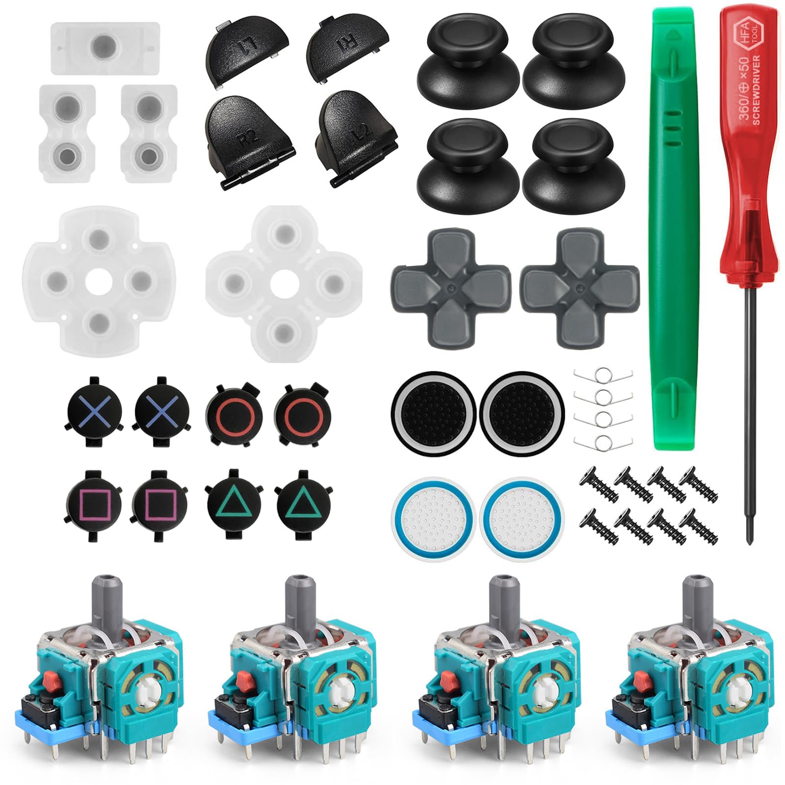 Controller Thumbsticks Replacement Pads Full Kit Compatible with PS4 ...
