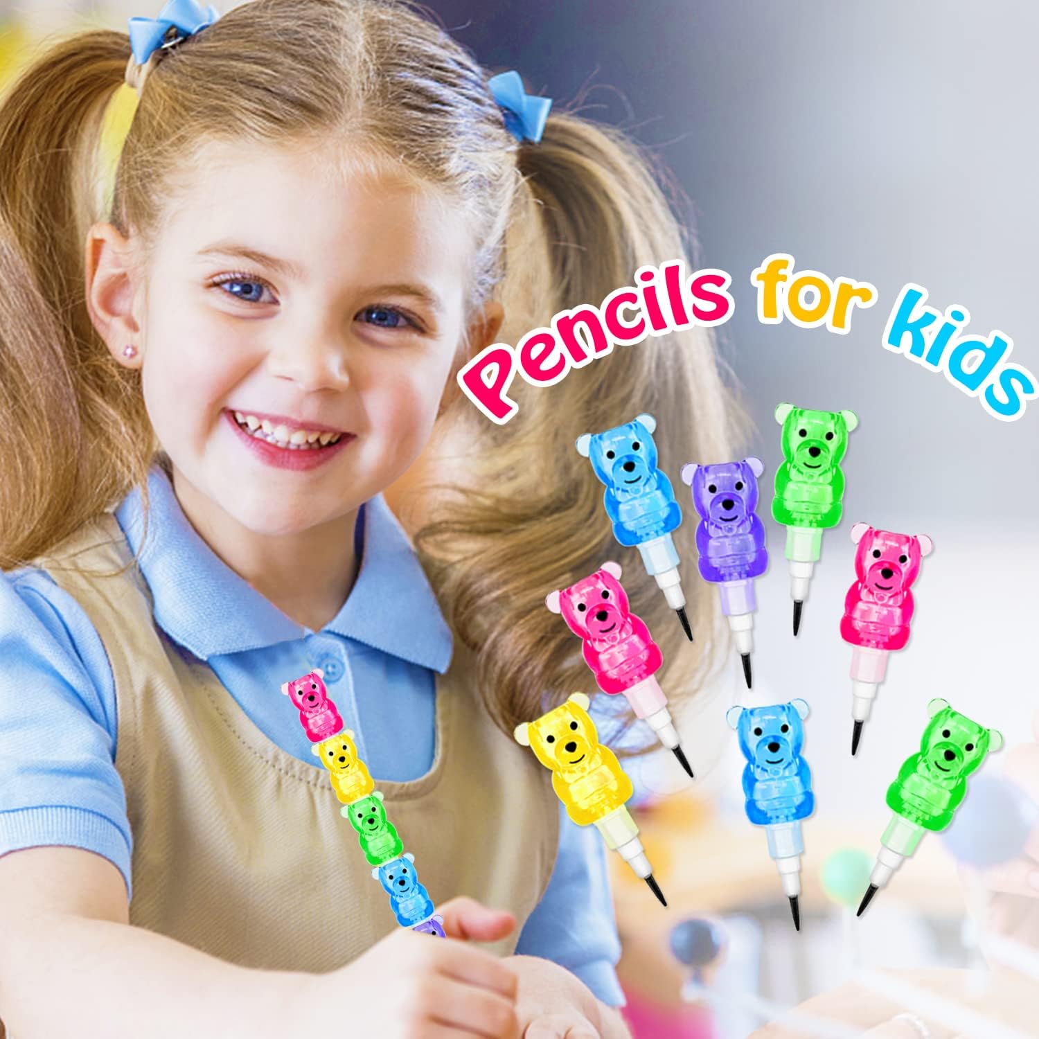 Stackable Pencils,Kids Plastic Bear Shaped Pencil,5 in 1 Stacking ...