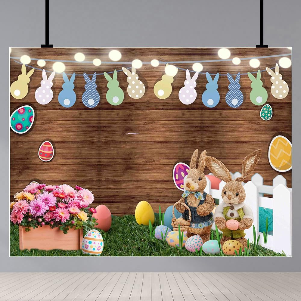 Amazon.com : Spring Easter Backdrops Rustic Retro Wooden Wall Rabbits ...