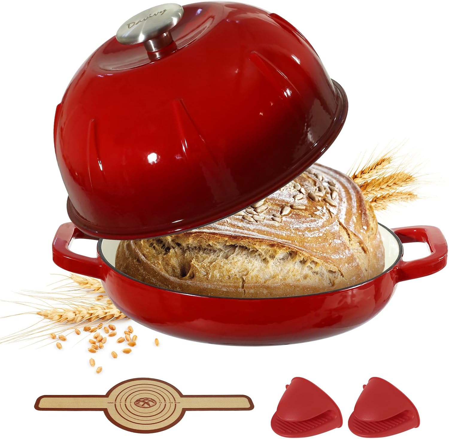 Amazon.com: Davivy 10" Cast Iron Bread Pan with Lid, Dutch Oven for ...