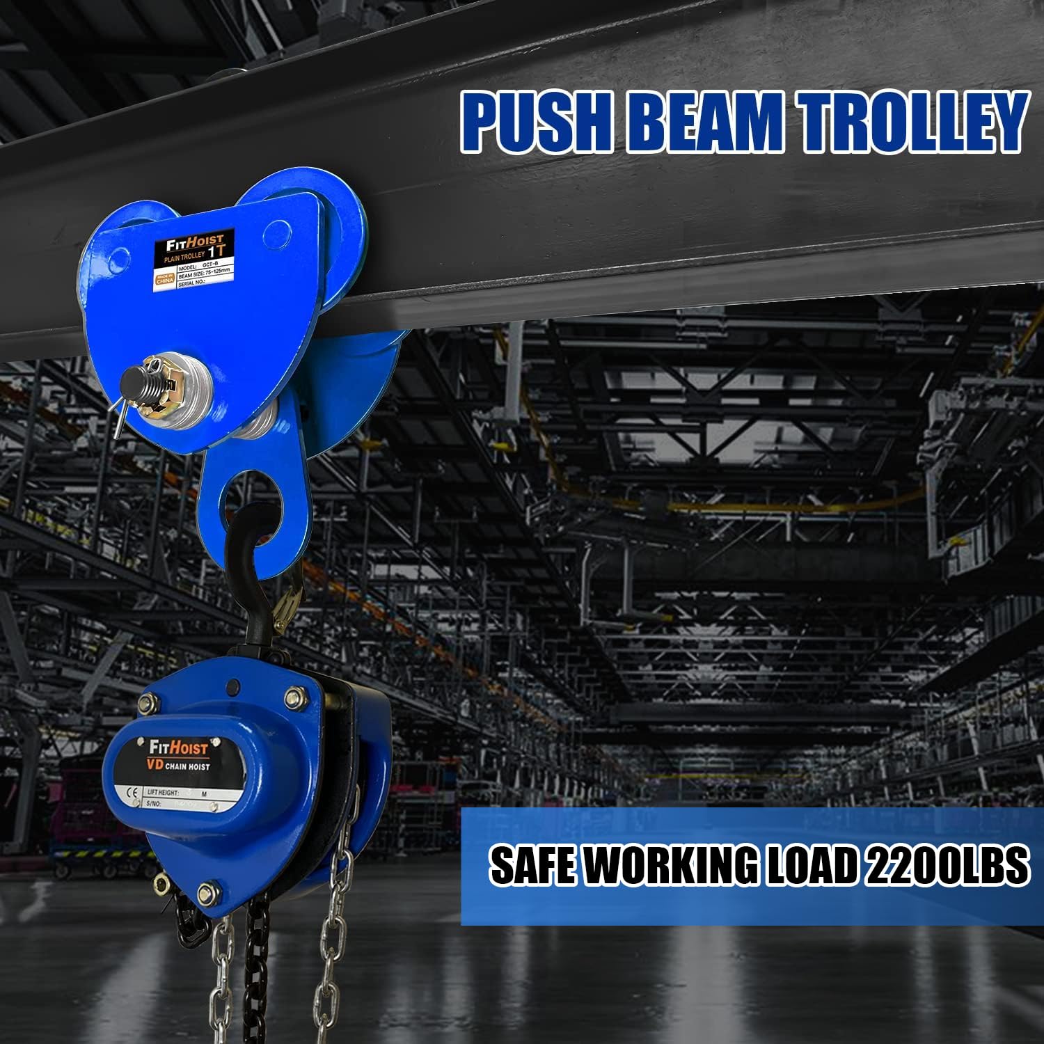 Snapklik.com : FITHOIST Manually Trolley 1 Ton 2200LBS Capacity Steel ...