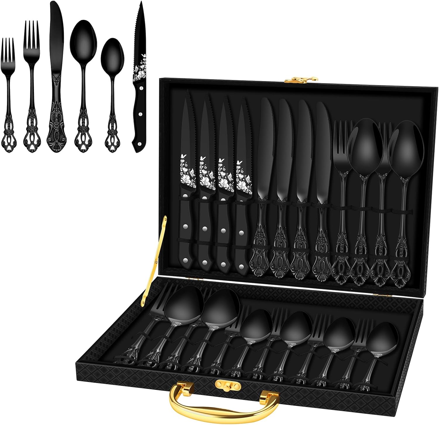 Amazon.com: EUIRIO Royal Black Silverware Set for 12, 72 Pieces ...