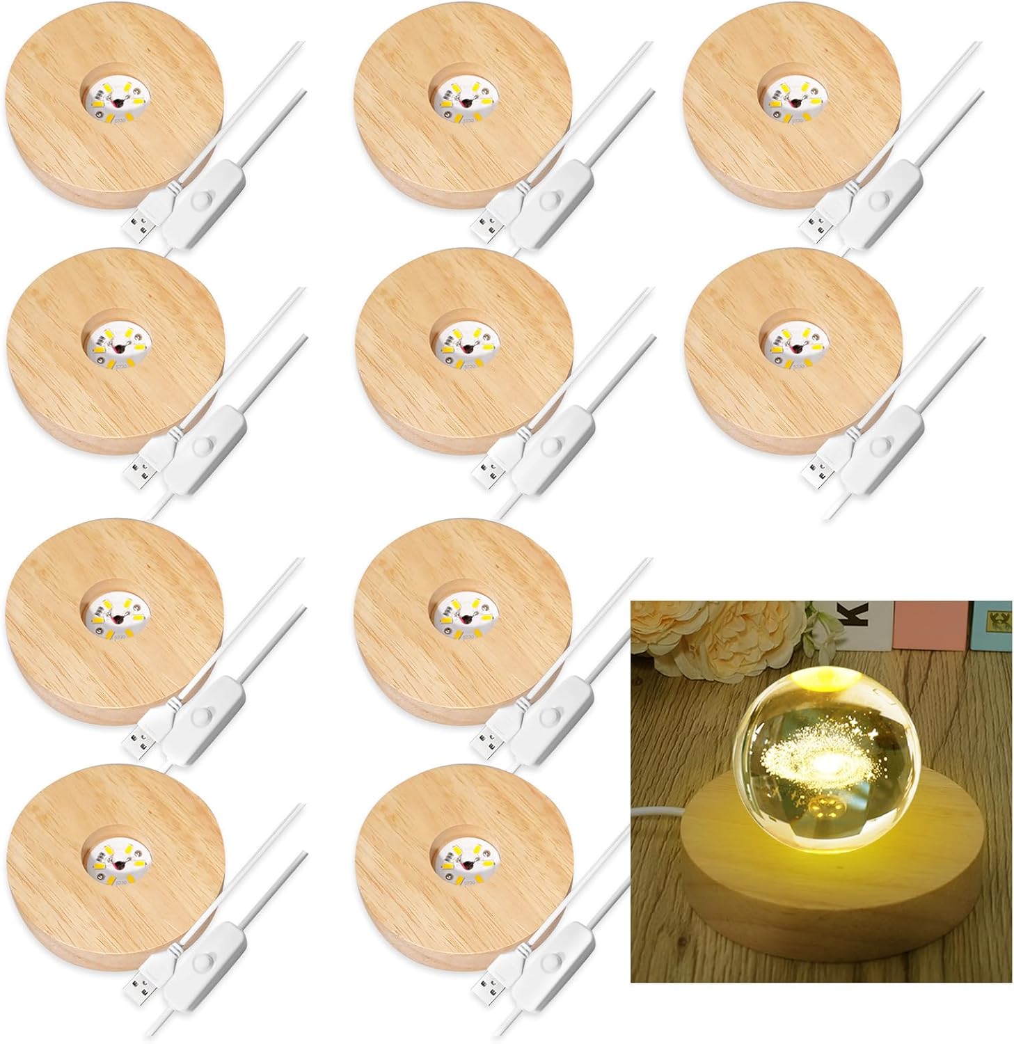 Amazon.com: Olutacot 10 Pcs Wooden LED Display Bases Round Wood Display ...