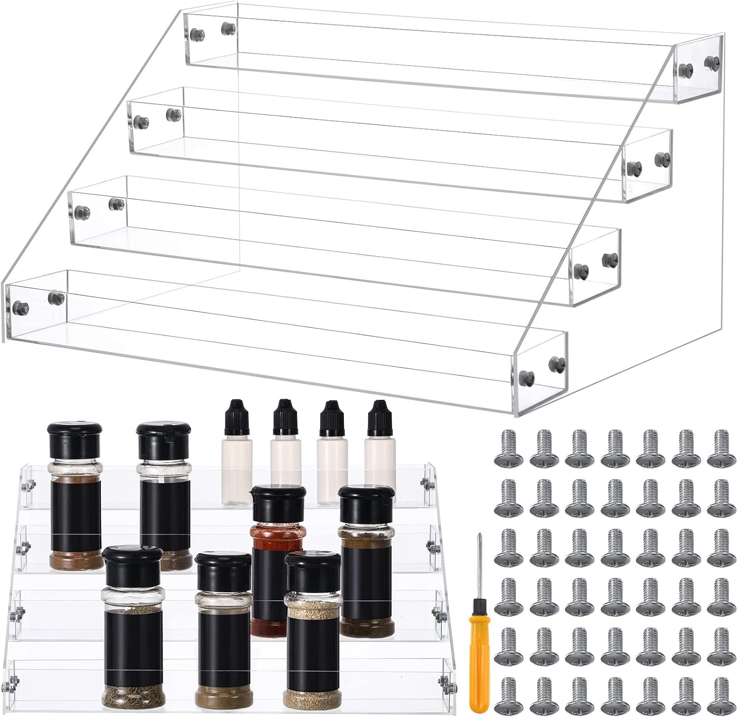 Amazon.com: 2 Pack Tiered Spice Rack, Acrylic Spice Rack 4 Tier Clear ...