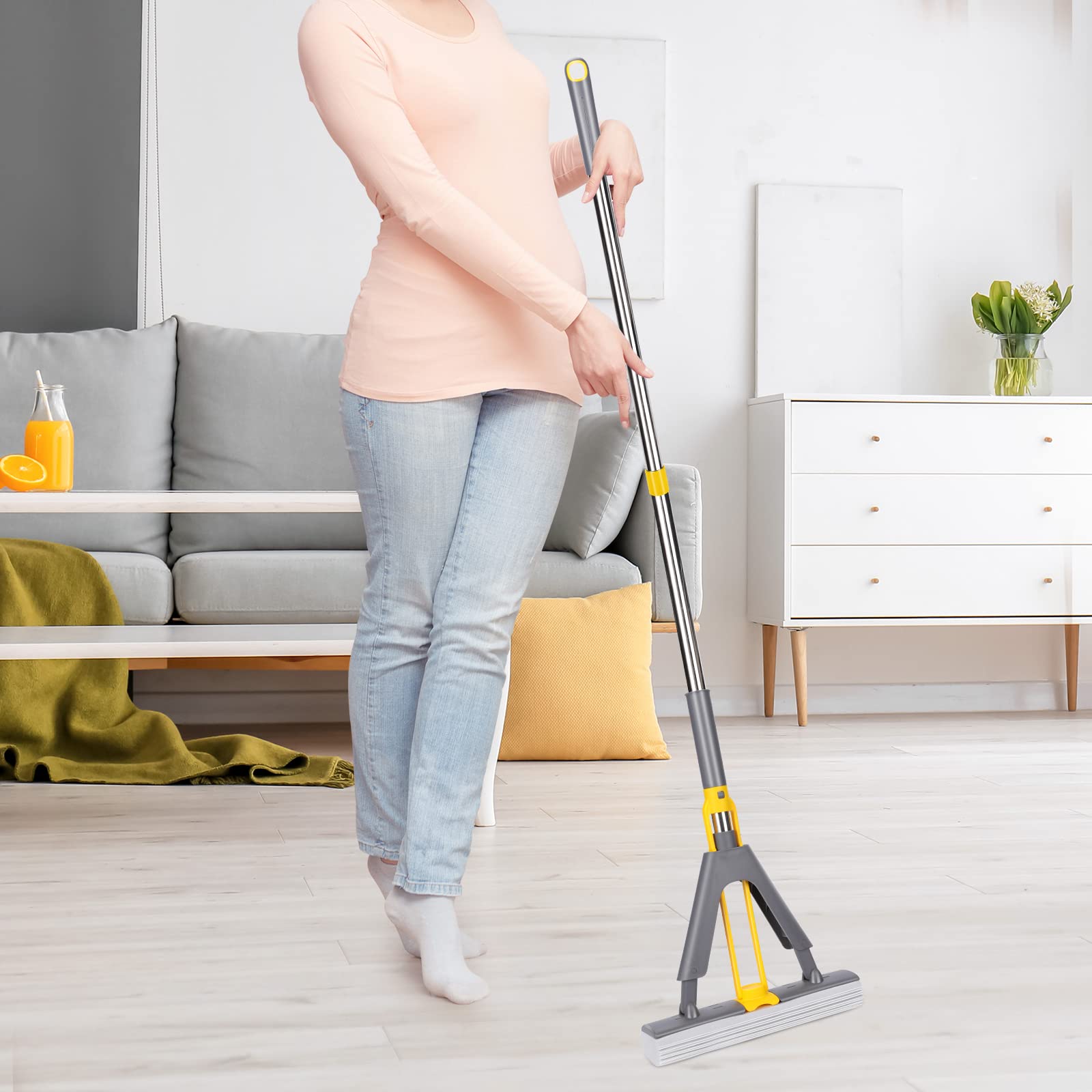 Masthome Sponge Mop, Roller Mop with 3 Super Absorbent Sponge Mop ...