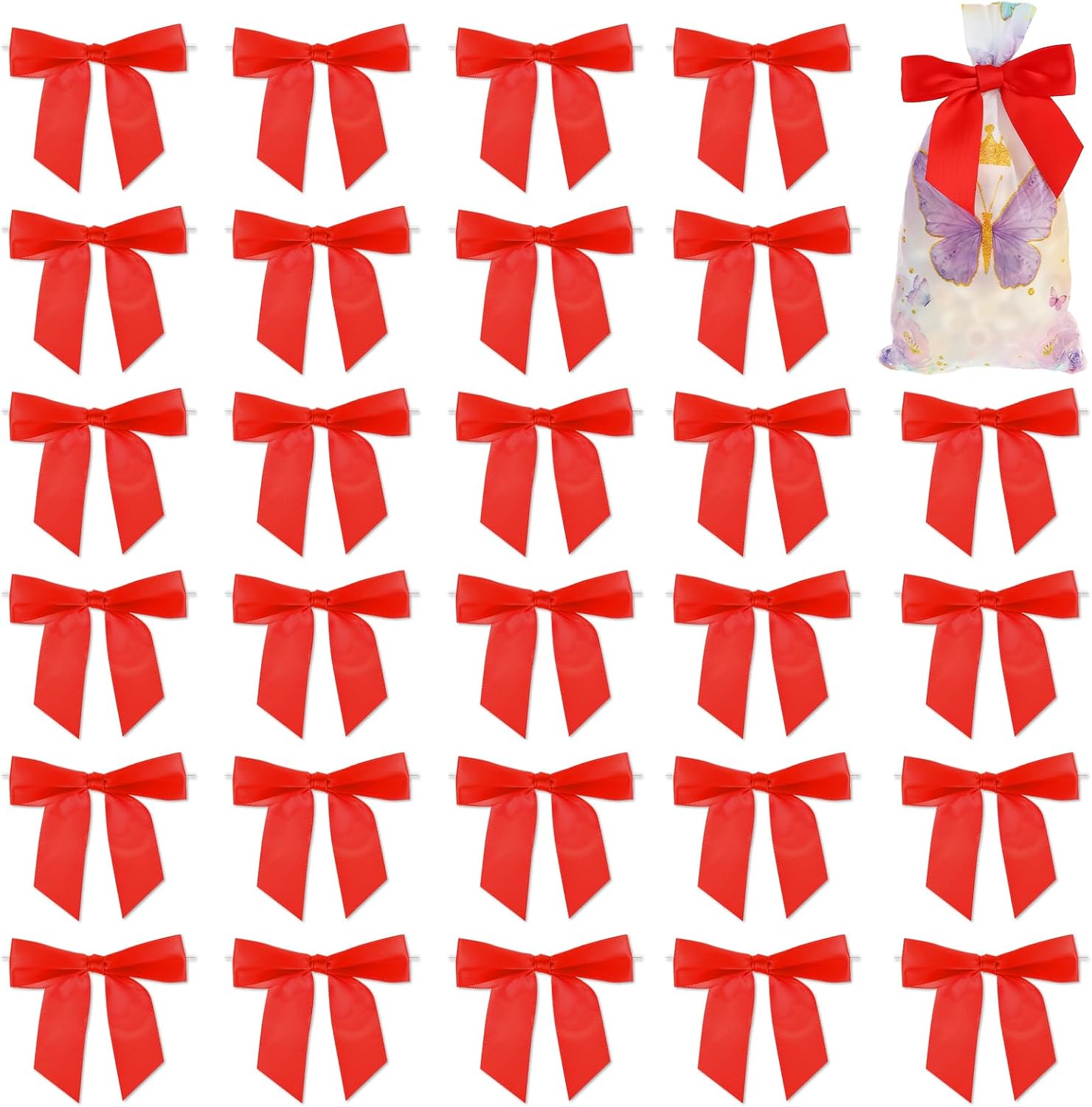 Amazon.com: Twist Tie Bows, 50 Pack Red Satin Bows for Crafts 3.5" Pre ...