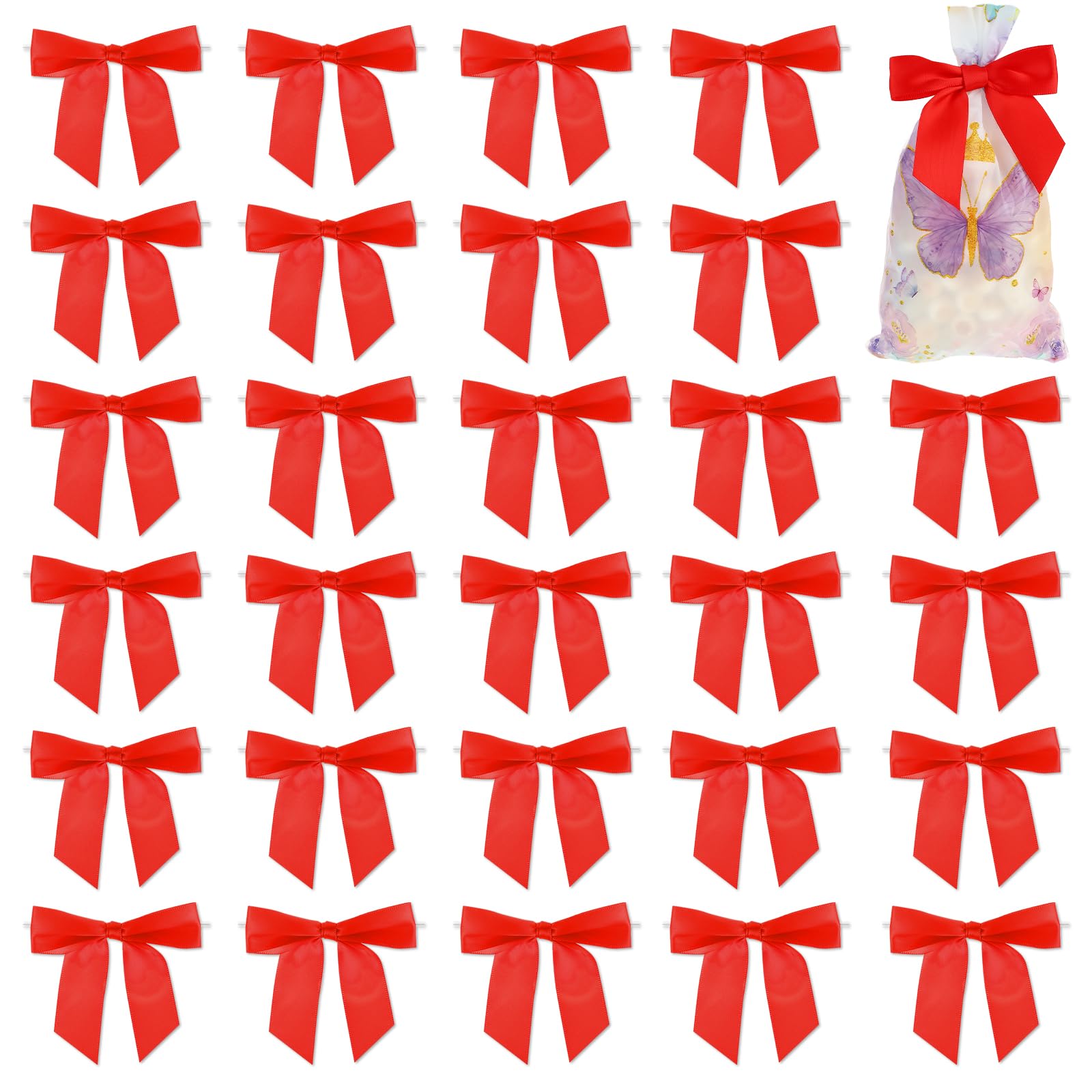 Amazon.com: Twist Tie Bows, 50 Pack Red Satin Bows for Crafts 3.5" Pre ...