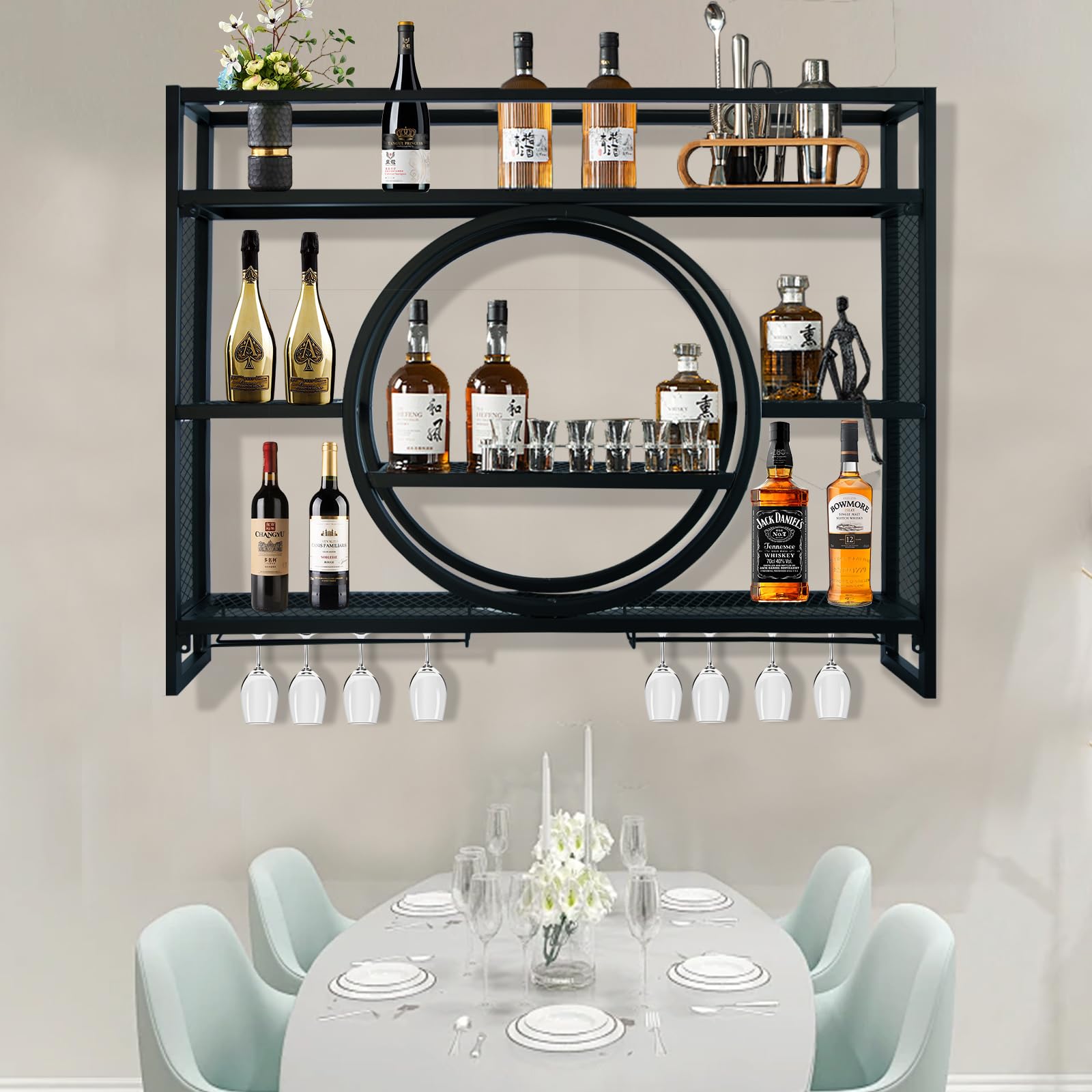 Wall Mounted Wine Rack, Hanging Metal Round Wine Rack Cabinet ...