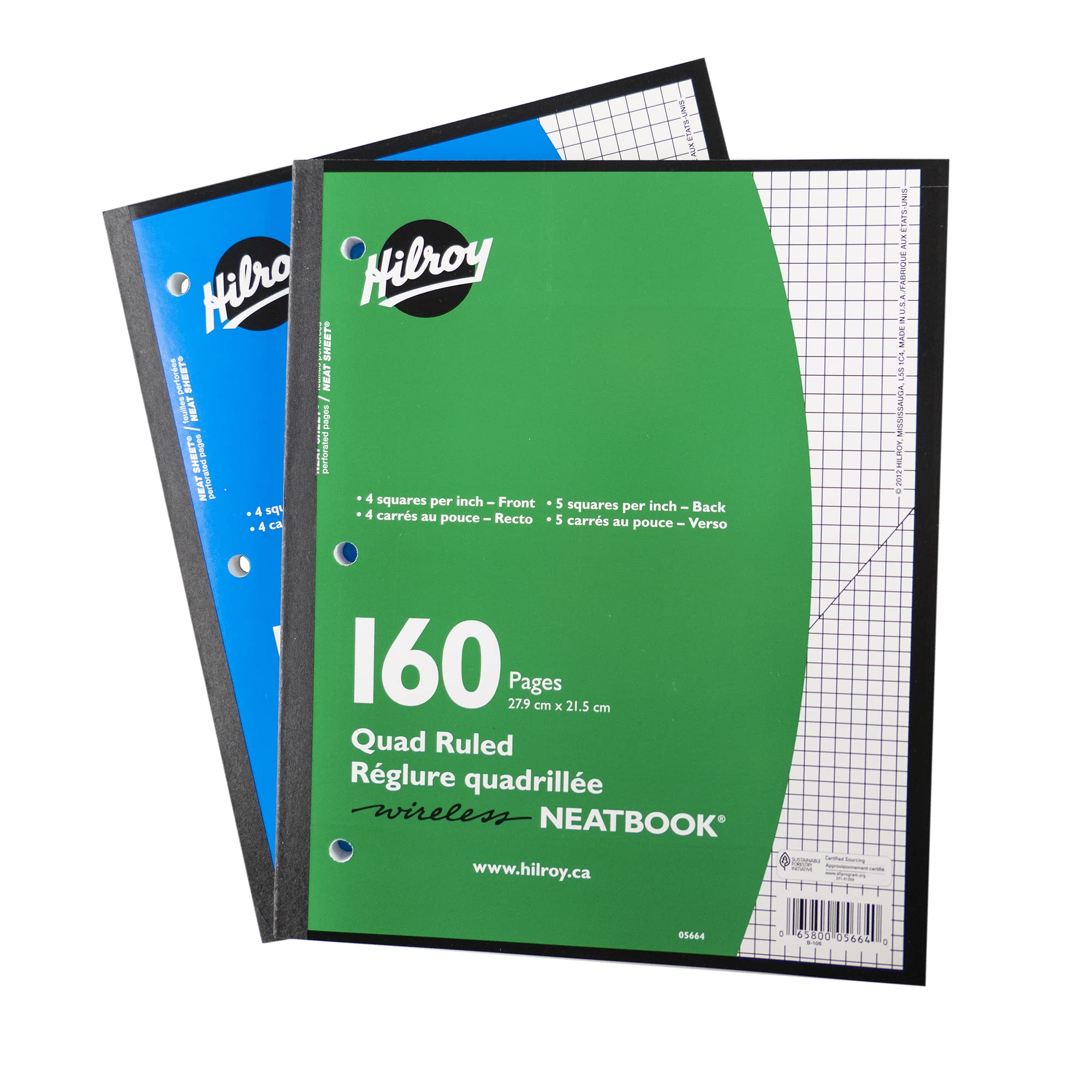 Hilroy 05664 Wireless Quad Ruled Neatbook, 11x8.5-Inch, 3 Hole Punched ...