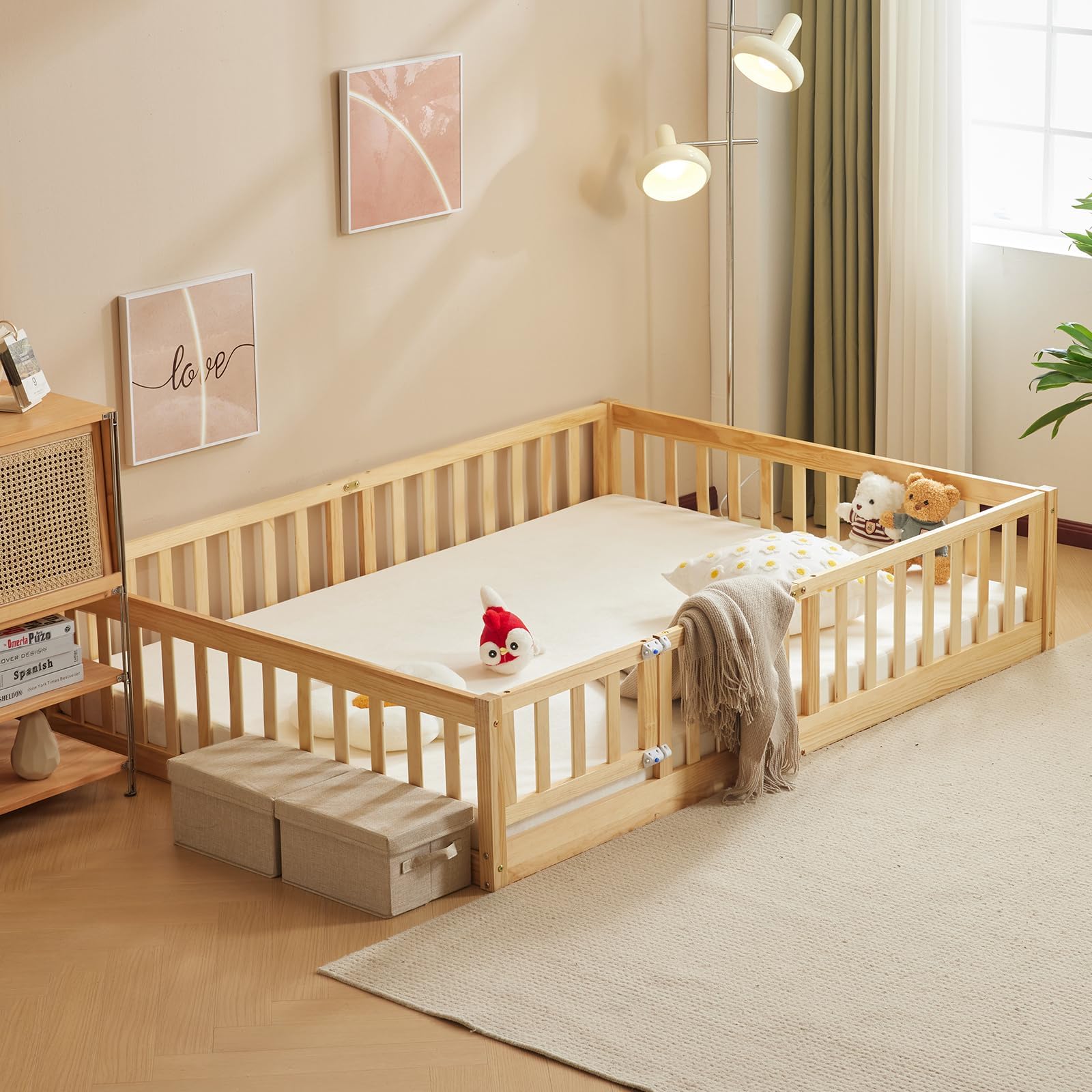 Amazon.com: Karl home Toddler Floor Bed with Door and Fence for Kids ...