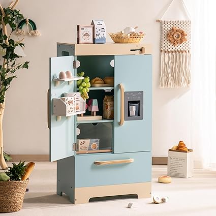 Amazon.com: ROBOTIME Toy Kitchen Wooden Fridge, Play Refrigerator for ...