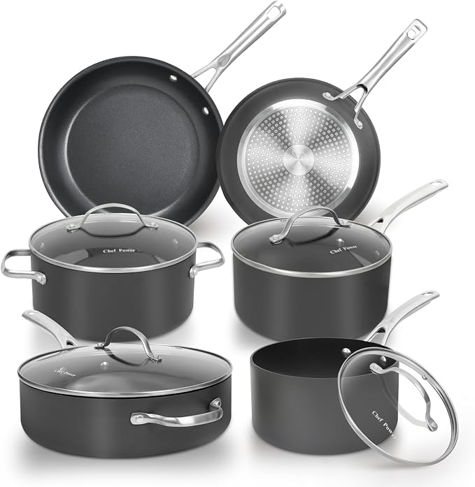 Amazon.com: Chef Power Hard Anodized Nonstick Cookware Sets 10 Piece ...