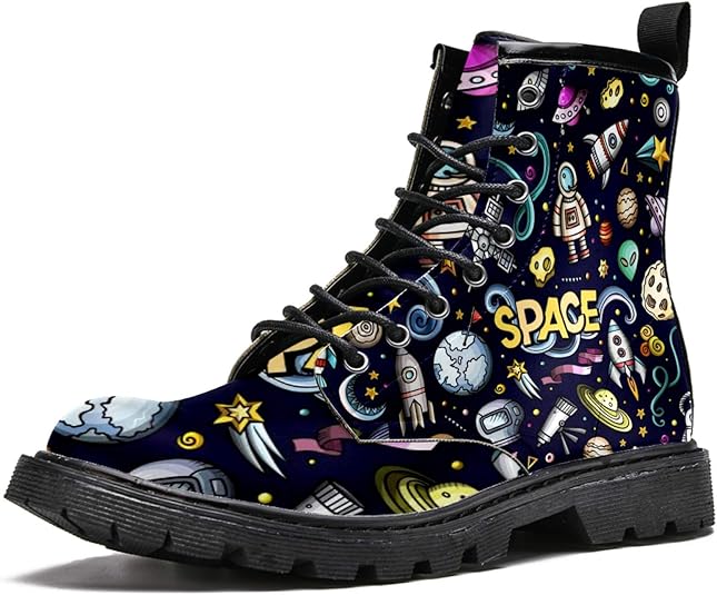 MAPOLO Boots for Women Cartoon Space Astronaut Spaceship Pattern Print ...