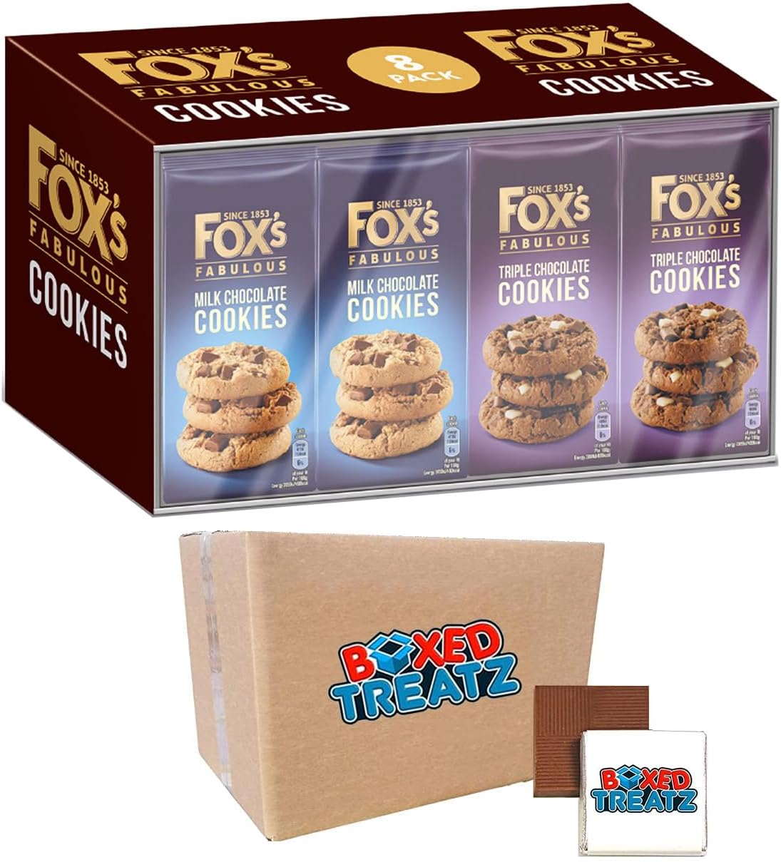 Fox's Fabulous Cookies Assortment Bundle, 8 x 180g, Triple Chocolate ...
