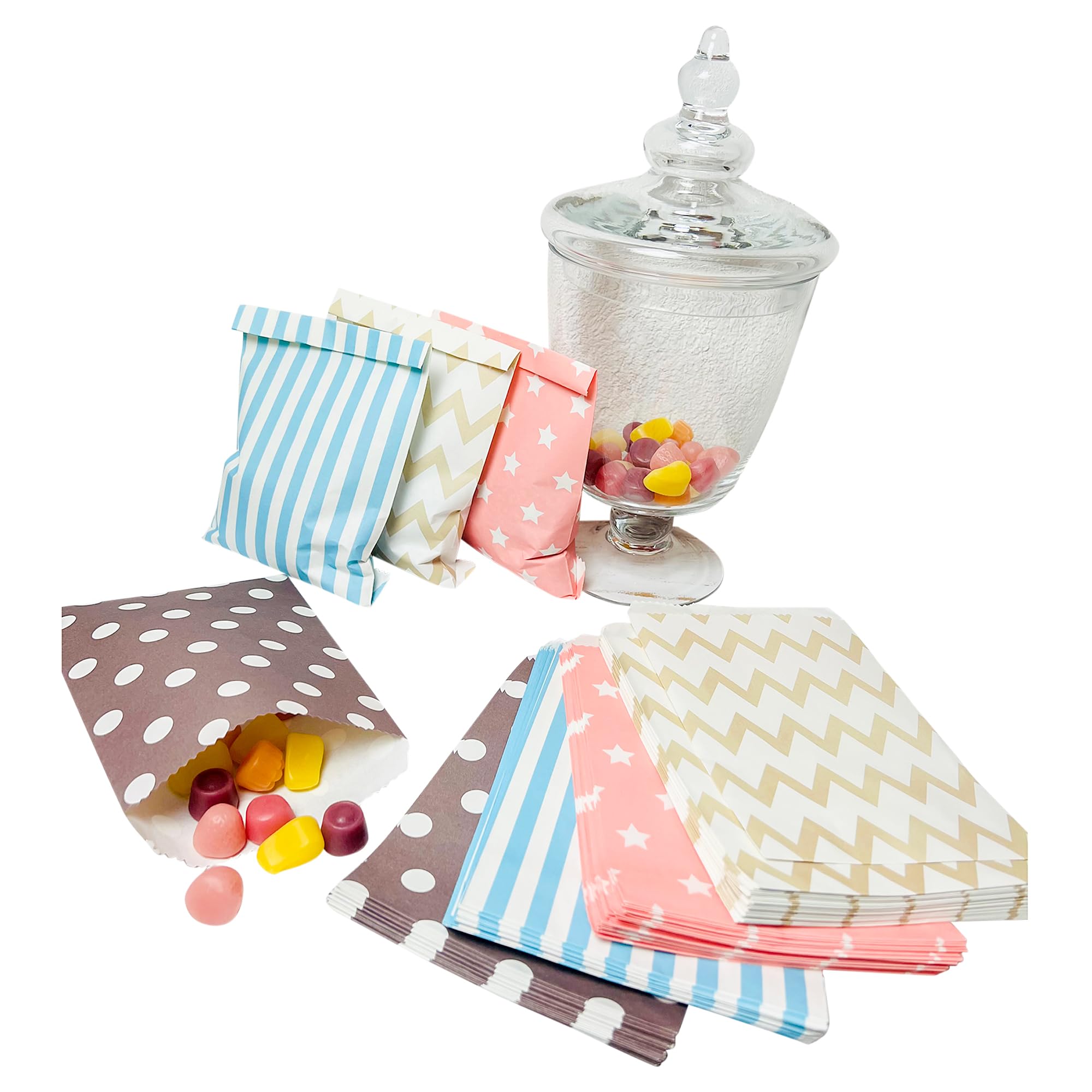 Jumbo Candy Bar Bags – Set of 100 Bags – 4 Cute Designs – BigaMart