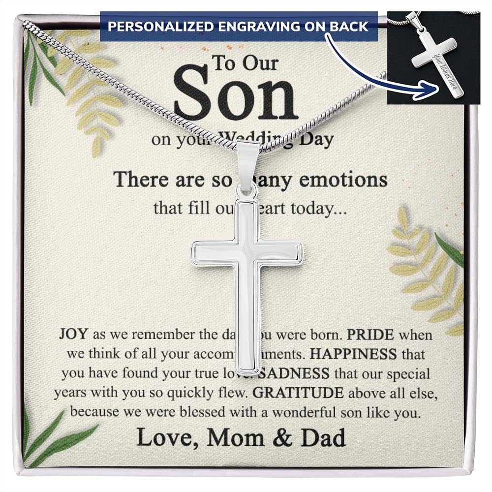 To Our Son on His Wedding Day Cross Necklace Sentimental Wedding Gifts ...