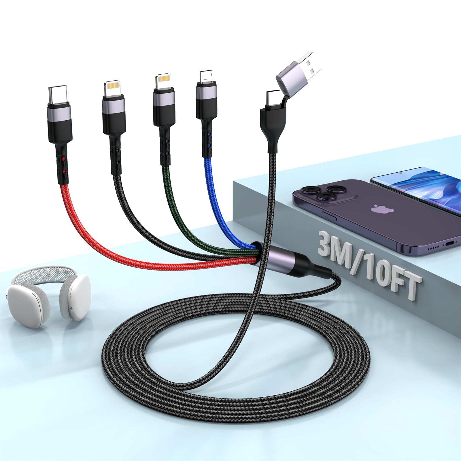 Amazon.com: 10FT 4-in-1 Apple Multi Long Charge Cord with Multiple ...