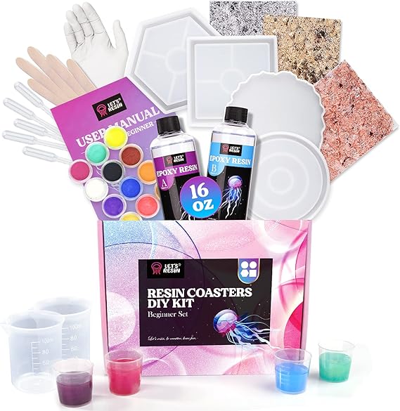 Amazon.com : LET'S RESIN Resin Coaster Molds Kit, 16oz Resin Starter ...