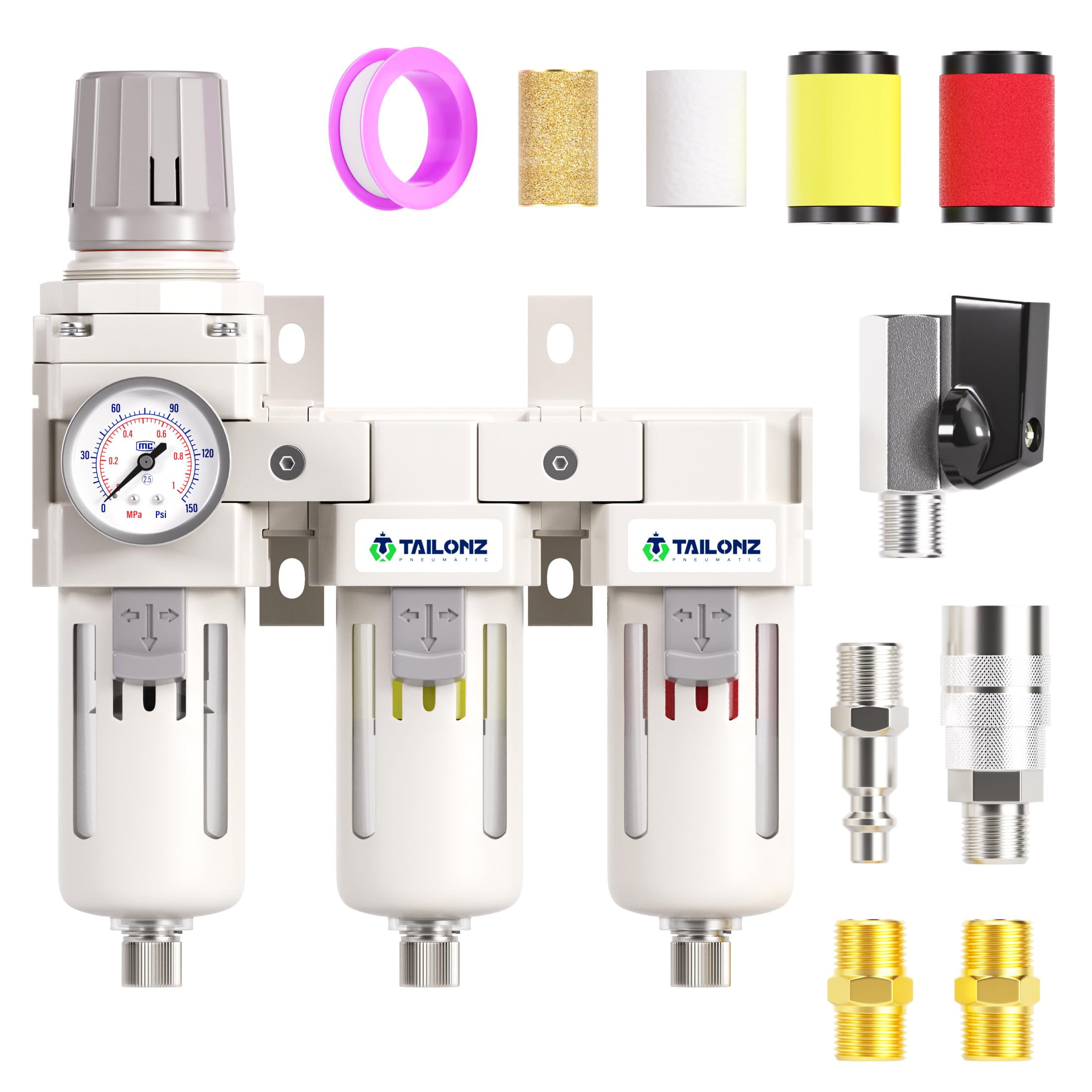 TAILONZ PNEUMATIC 0-150PSI 3/8 Inch NPT Grade 3 Stage Air Drying System ...