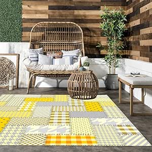 Amazon.com: Yellow Boho Striped Texture Modern Aquare Rug for Patio ...